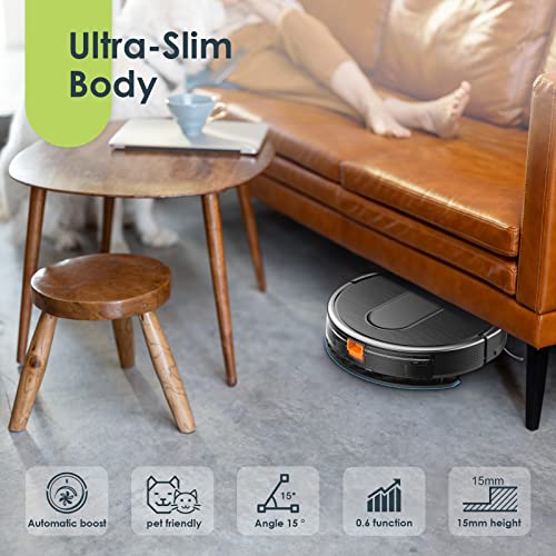 Robot Vacuum and Mop Combo, 3 in 1 Mopping Robotic Vacuum with Schedule, App/2.4Ghz Wi-Fi/Alexa, 1600Pa Max Suction, Self-Charging Robot Vacuum Cleaner, Slim, Ideal for Hard Floor, Pet Hair, Carpet