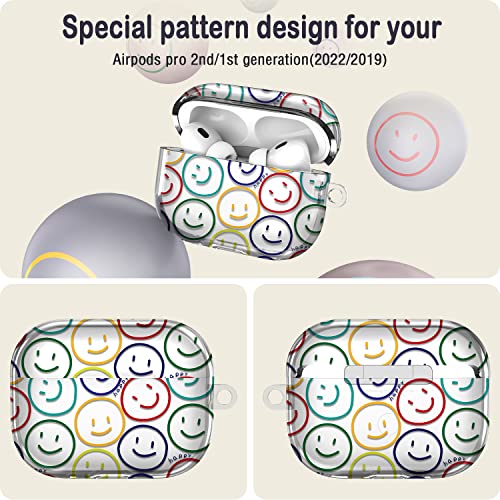 R-fun Airpods Pro 2nd Generation/1st Generation Case Cover,Cute Flroal Clear TPU Protective Case for Women Girls with Keychain Compatible with Apple AirPods Pro(2019/2022),Smile