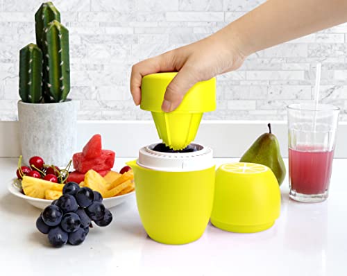 Lechin Hand Juicer - Citrus Juicer with Lemon Shape - Hand Lemon Juicer with Two Press Options for Different Fruits (Yellow)