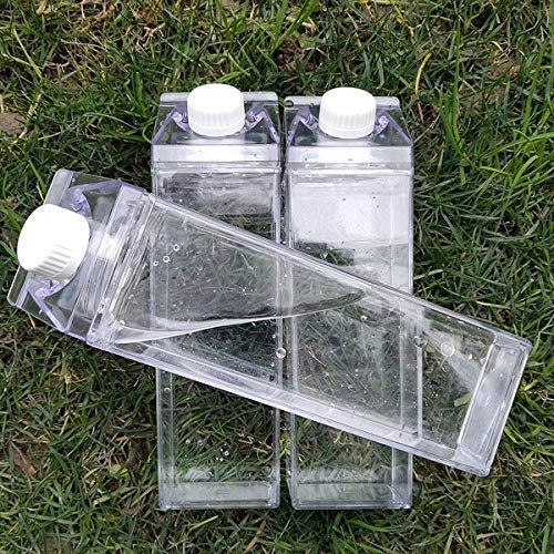 TIPSY UMBRELLA Clear Milk Carton Water Bottle (4PACK) - BPA Free Child Friendly - Environmentally Reusable β Milk Carton Shaped Water Bottle β Juice/Boba Tea Bottle β 17oz