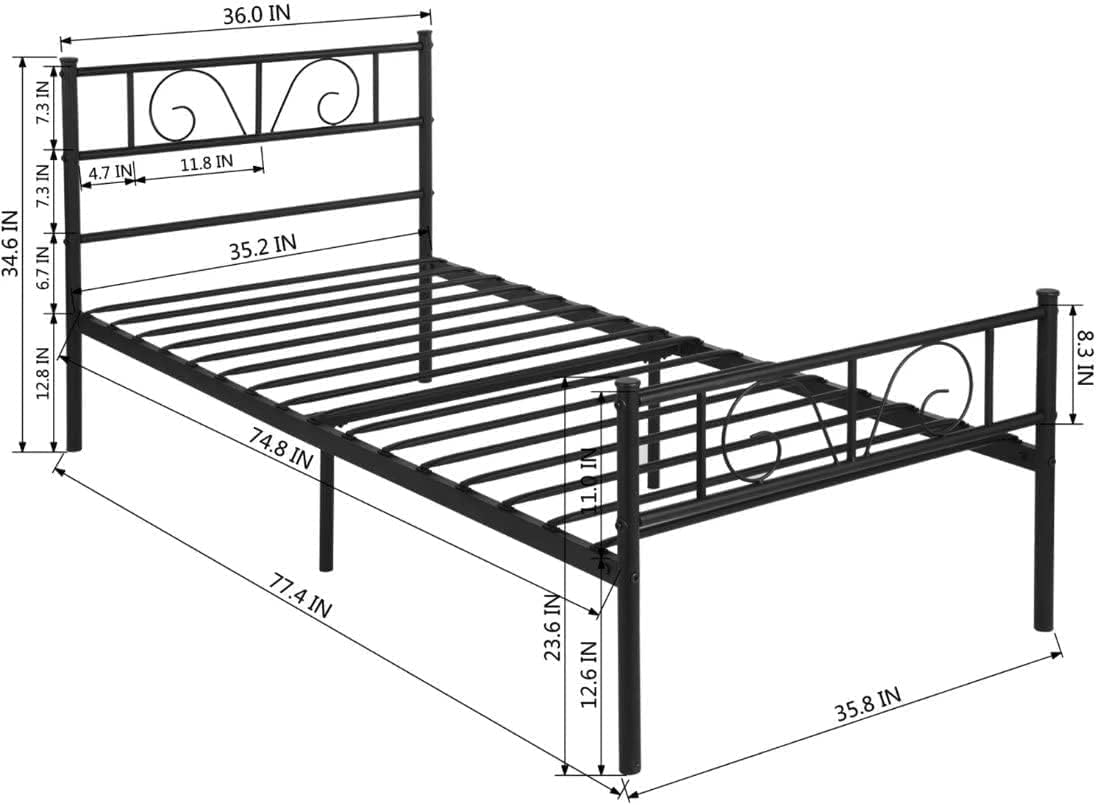 Twin Bed Frames Black for Boys Teenagers Adult, Single Platform Steel Bed Frame with Storage Girls Twin Size Beds Mattress Foundation Metal Slats Support with Headboard Footboard No Box Spring Needed