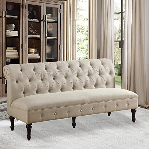 Rosevera Avondale Upholstered Tufted Fine Polyester Chair Loveseat Bench with Armless Design Easy Assembly for Living Room Bedroom, Beige Sofa