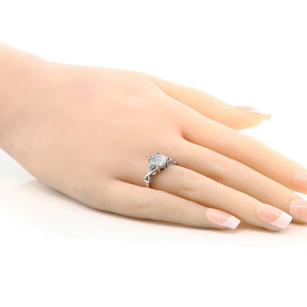 Gem Stone King 925 Sterling Silver Cabochon White Simulated Opal and White Diamond Ring For Women (0.66 Cttw, Available in size 5, 6, 7, 8, 9)
