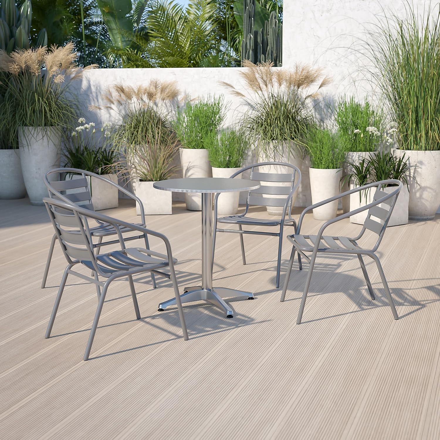 Flash Furniture Lila 4 Pack Silver Metal Restaurant Stack Chair with Aluminum Slats