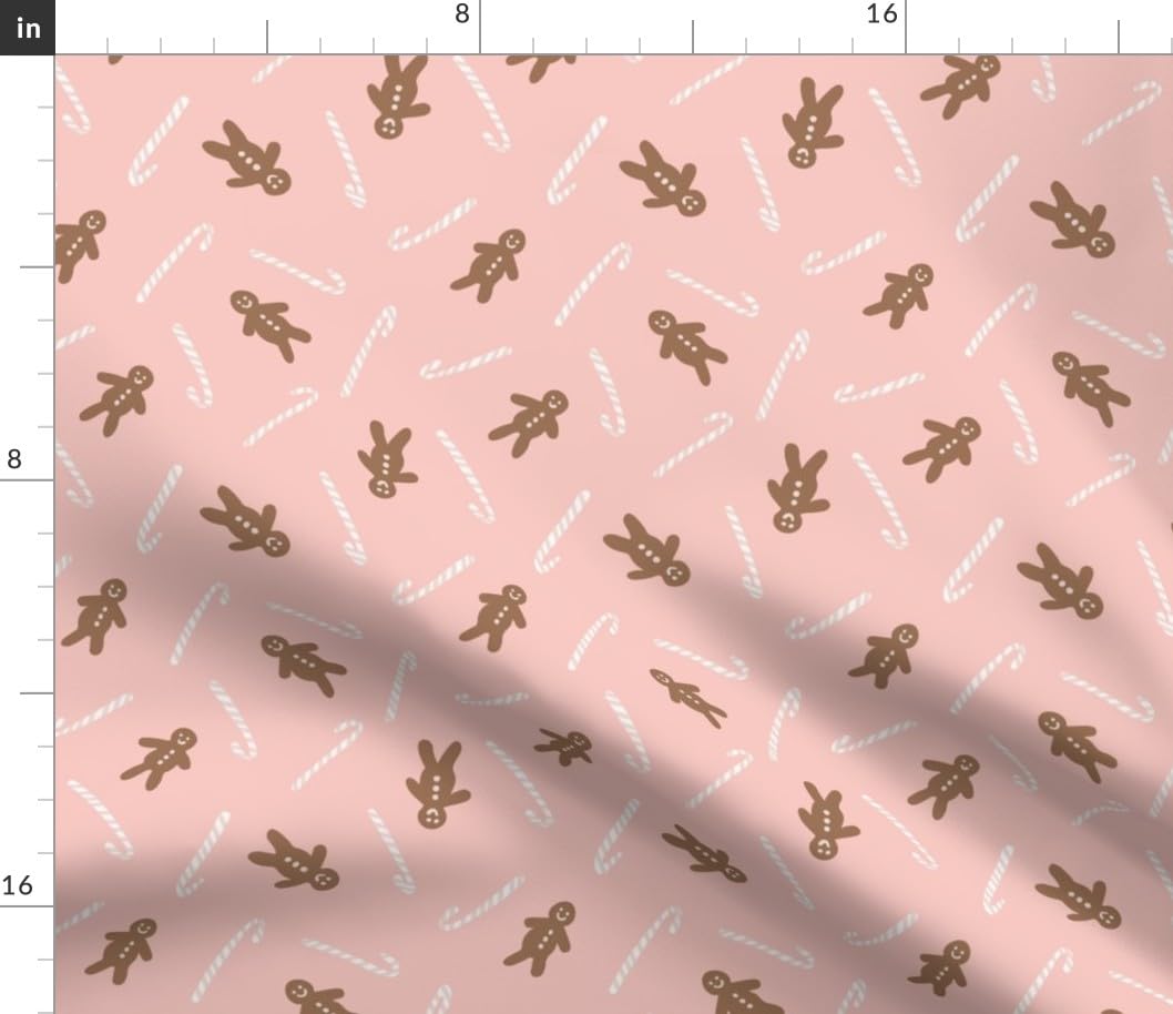 Spoonflower Fabric - Candy Canes Christmas Treats Gingerbread Man Pink Brown Small Scale Printed on Petal Signature Cotton Fabric Fat Quarter - Sewing Quilting Apparel Crafts Decor