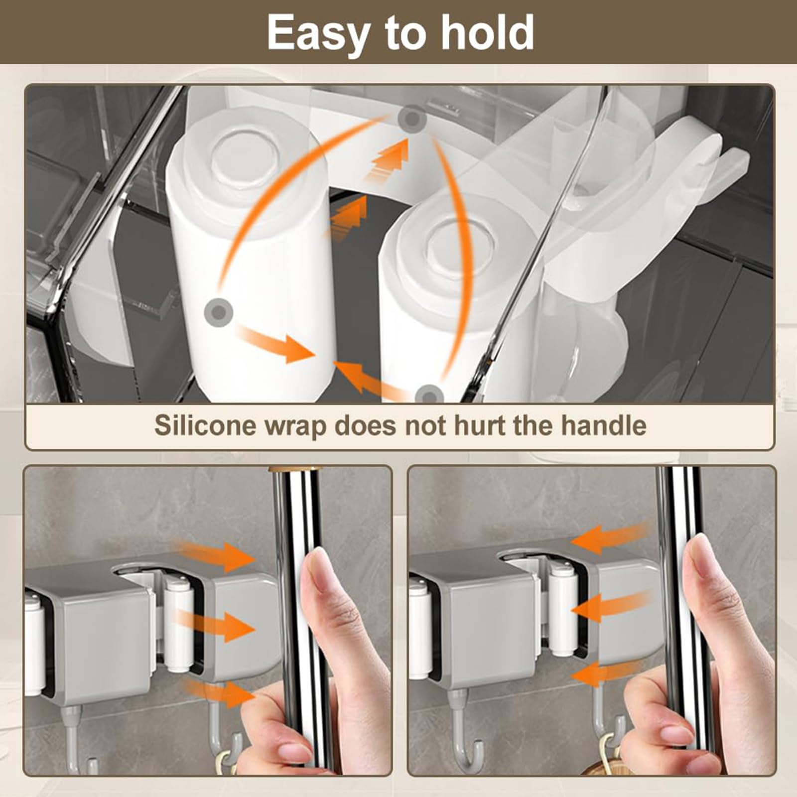 Oforest 2024 New Multifunctional Mop Holder With Hook, Punch Free Mop And Broom Holder Wall Mount Broom Rack, 4 Racks And 5 Hooks For Garage, Bathroom, Kitchen, And Garden Tool Storage (Grey*2Pcs)