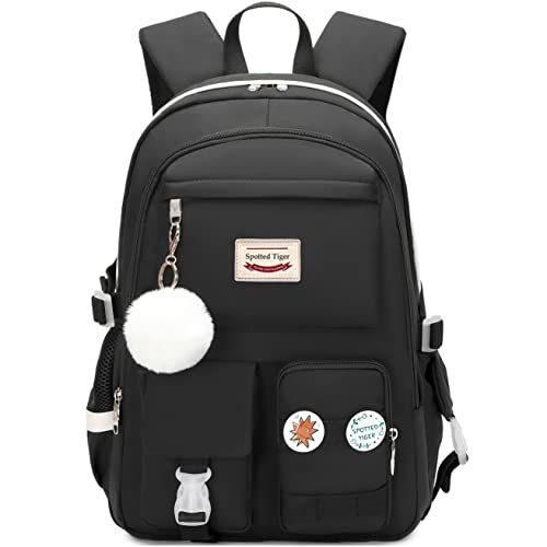 Spotted Tiger School Backpack for Girls Backpack with Lunch Box Anime Bookbag School Bag Kawaii Backpack Set for Teen Girls (Black)