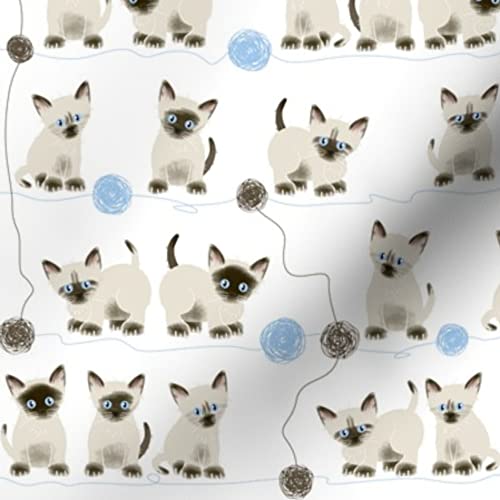 Spoonflower Fabric - Siamese Kittens Balls Kitten Playful Cat Cute Printed on Petal Signature Cotton Fabric by The Yard - Sewing Quilting Apparel Crafts Decor