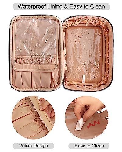 Relavel Travel Makeup Bag, Large Cosmetic Organizer Case Travel Toiletry Storage Train Case for Women and Girls, with Brush Compartment and Easy to Clean Lining, Black