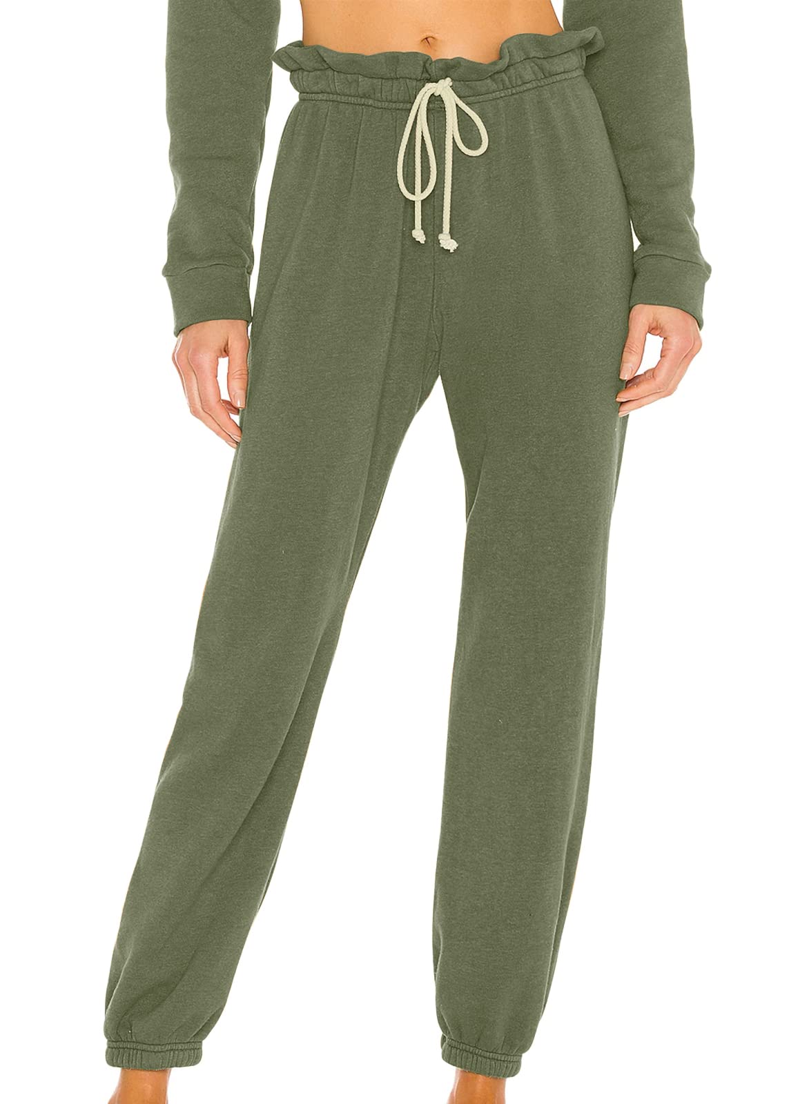 JayGate Sweatpants for Women Yoga Drawstring Joggers Elastic High Waist Casual Comfy Lounge Pants Green