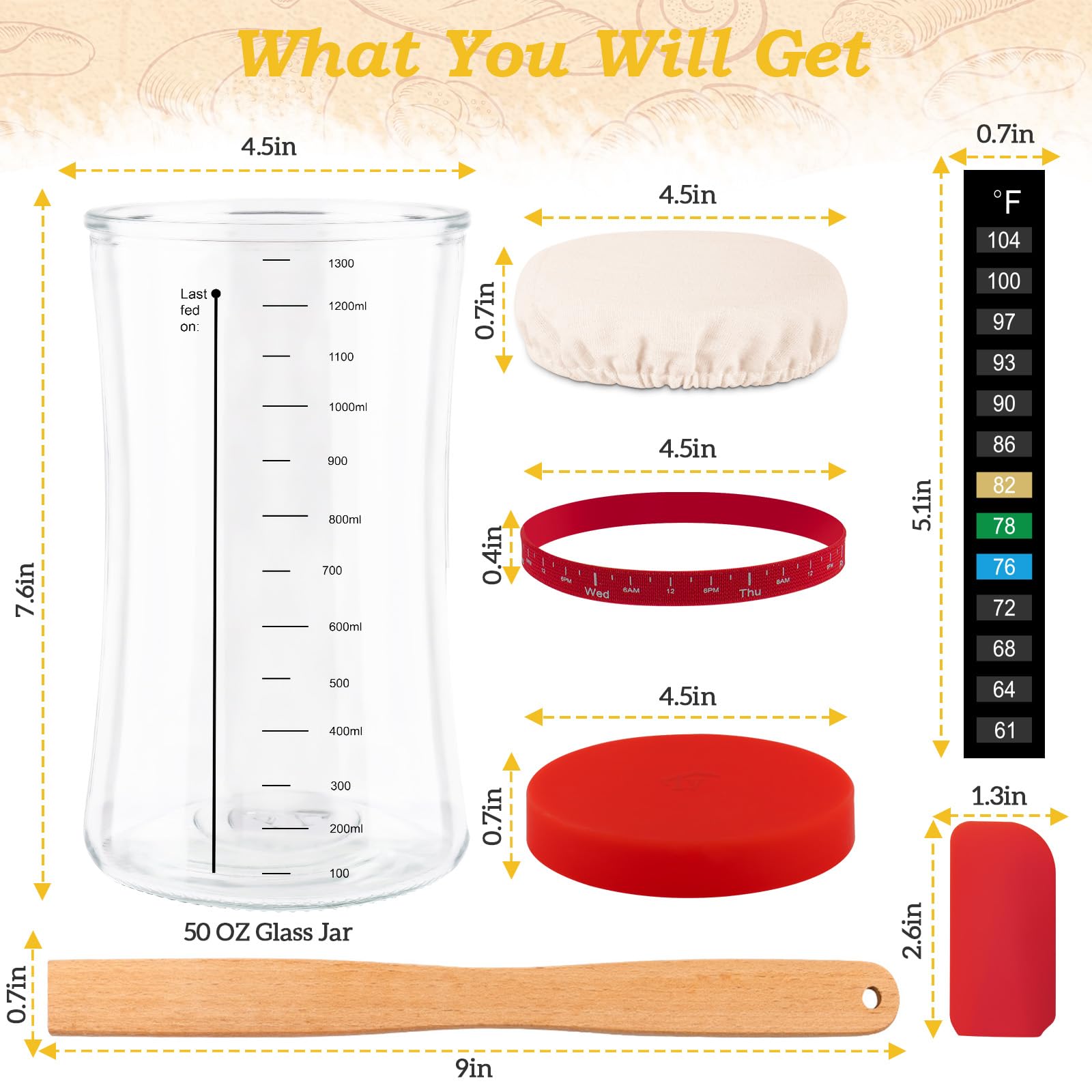 Tyniaide 50 OZ/2 Pack Pro Sourdough Starter Kit β Extra Thermometer Strips and Breathable Covers Included in Sourdough Starter Jar β A Perfect Sourdough Bread Starter Kit for Beginners to Expert