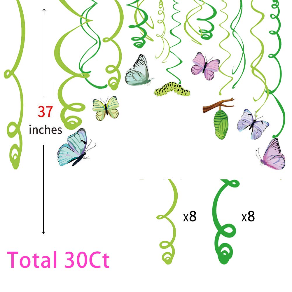 Spring Butterfly Party Supplies Hanging Swirl Decorations for Girls,Boys,Kids Home,Classroom,Baby Showers,Bridal Shower(30CT)
