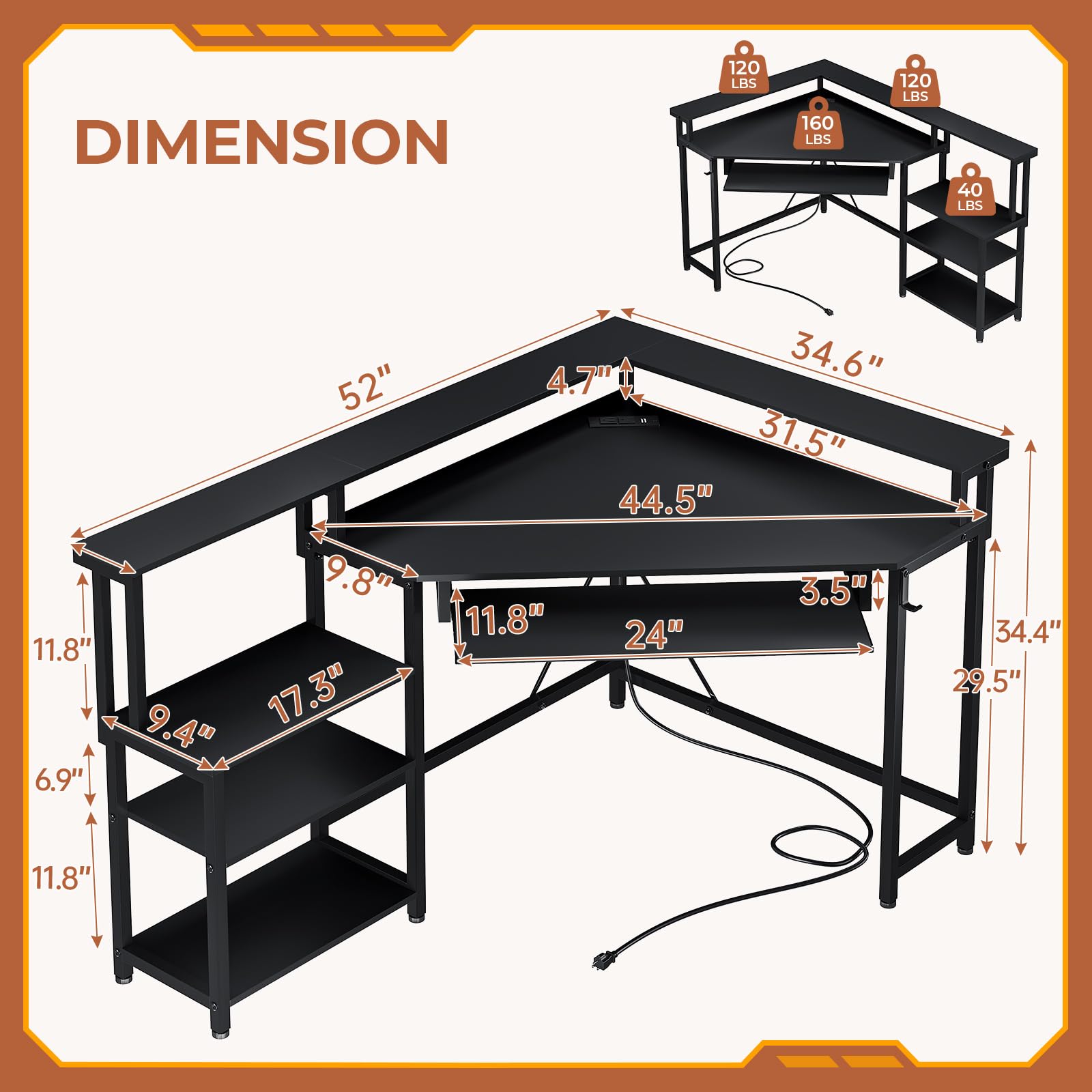 SEDETA Corner Desk, Small Computer Desk with Power Outlets, Gaming Desk with LED Lights, Home Office Desk with Storage for Small Space, Rustic Brown