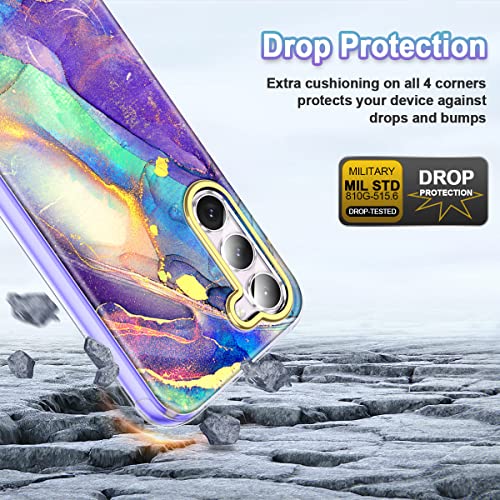 Rancase for Galaxy S23 5G Case,[2 Tempered Glass Screen Protector + 2 Camera Lens Protector ] Marble Pattern Slim Shockproof Protective Soft Women Girls Cover for Samsung Galaxy S23,Purple