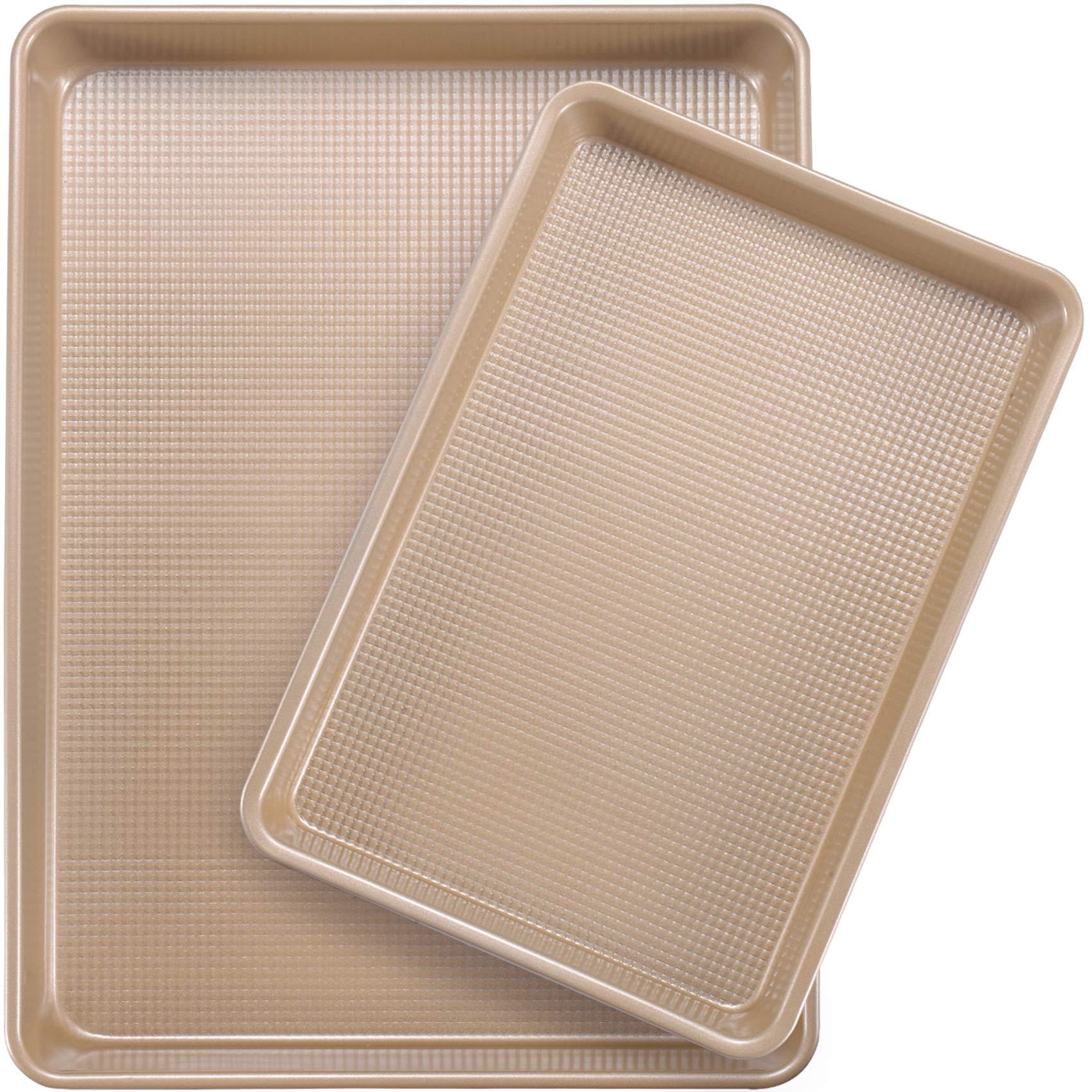 JOHO BAKING Cookie Sheet Baking Pan Set, Professional Baking Sheet for oven Nonstick, 2 Piece Bakeware Set, 9x13in,10x15in, Textured, Gold