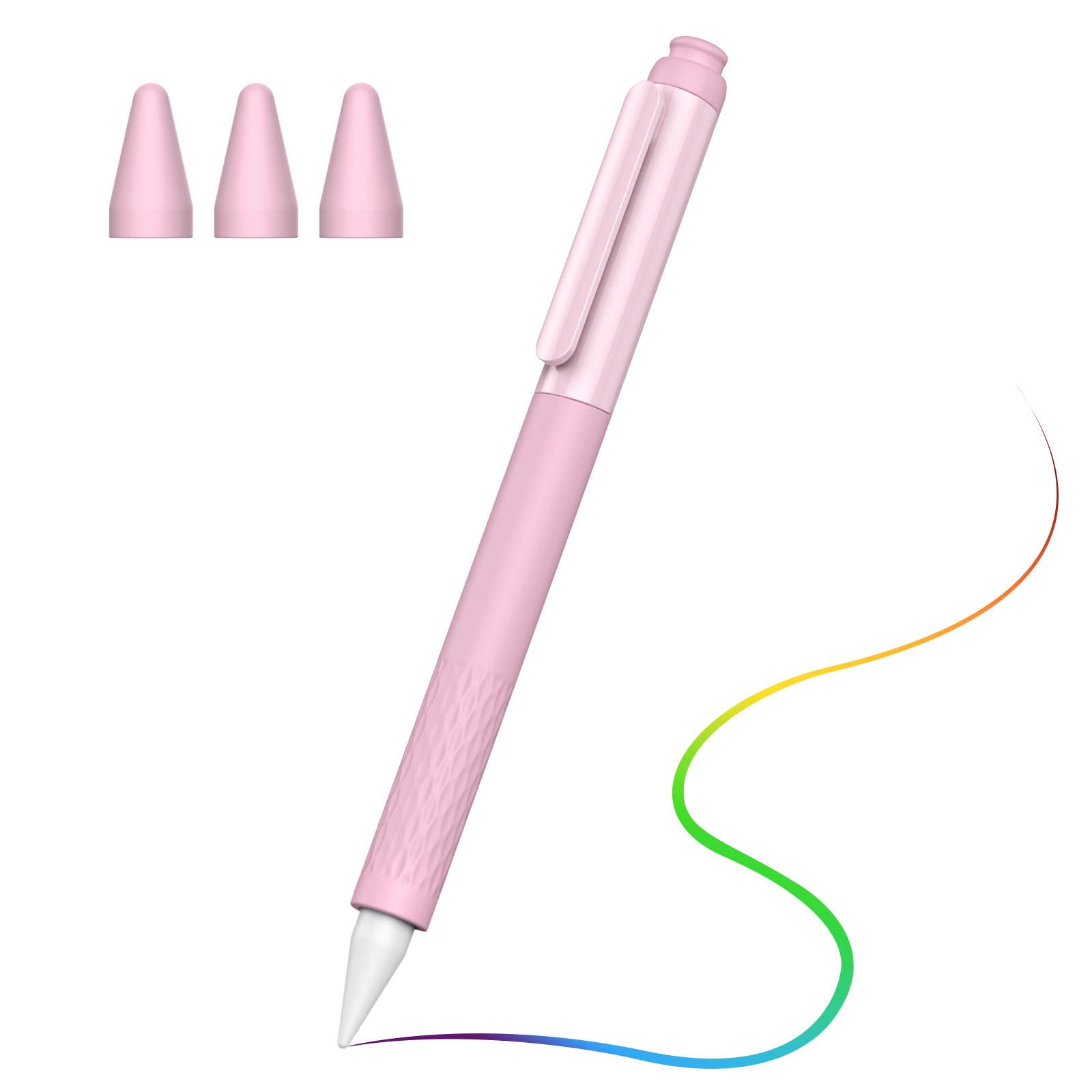 MoKo Silicone Pencil Case, Magnetically Attach Lightweight Protective Pencil Cover Support Wirelessly Charge for Apple Pencil 2nd Gen/Apple Pencil Pro, Anti-Grip Pencil Holder with Clip and 3 Nips