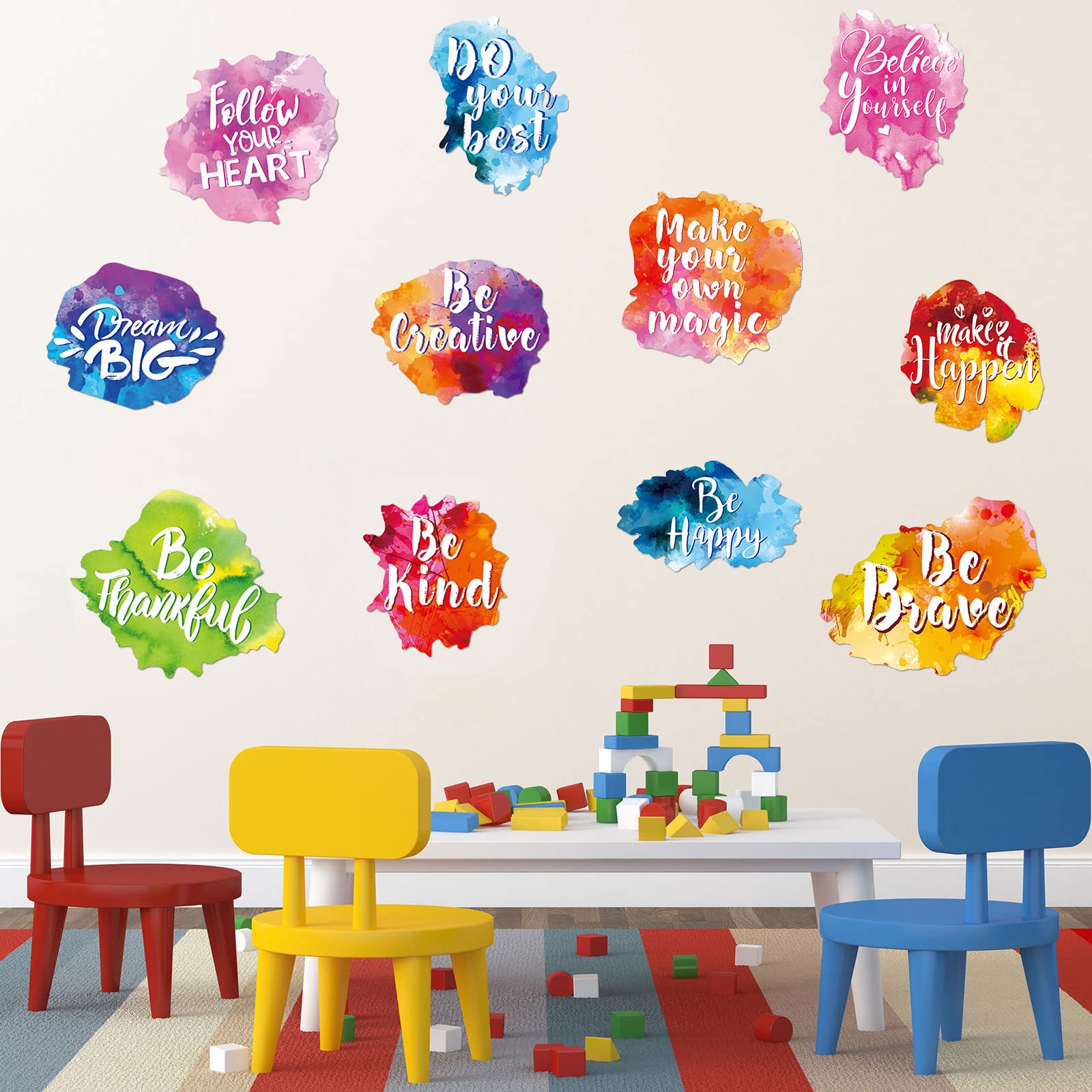 Zonon 6 Pieces Bedroom Colorful Inspirational Wall Decal Watercolor Inspirational Quote Sticker Motivational Lettering Sticker for Home Wall Bedroom Bathroom Kitchen Playroom Kids Decor