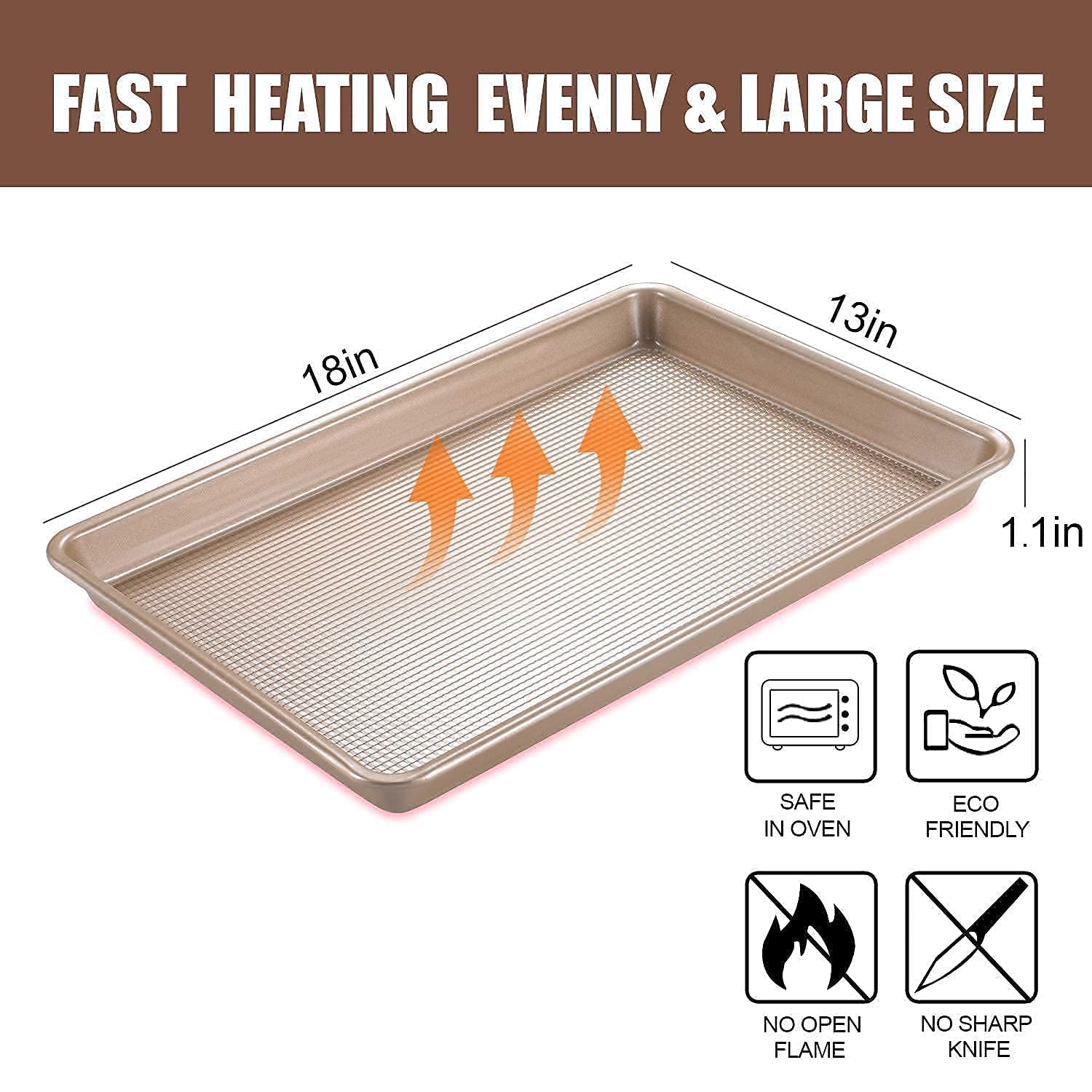Joho Baking Cookie Sheet Baking Pan Set, Professional Baking Sheet for Oven Nonstick, Large Baking Trays, 3 Piece9x13in,10x15in,13x18in Gold