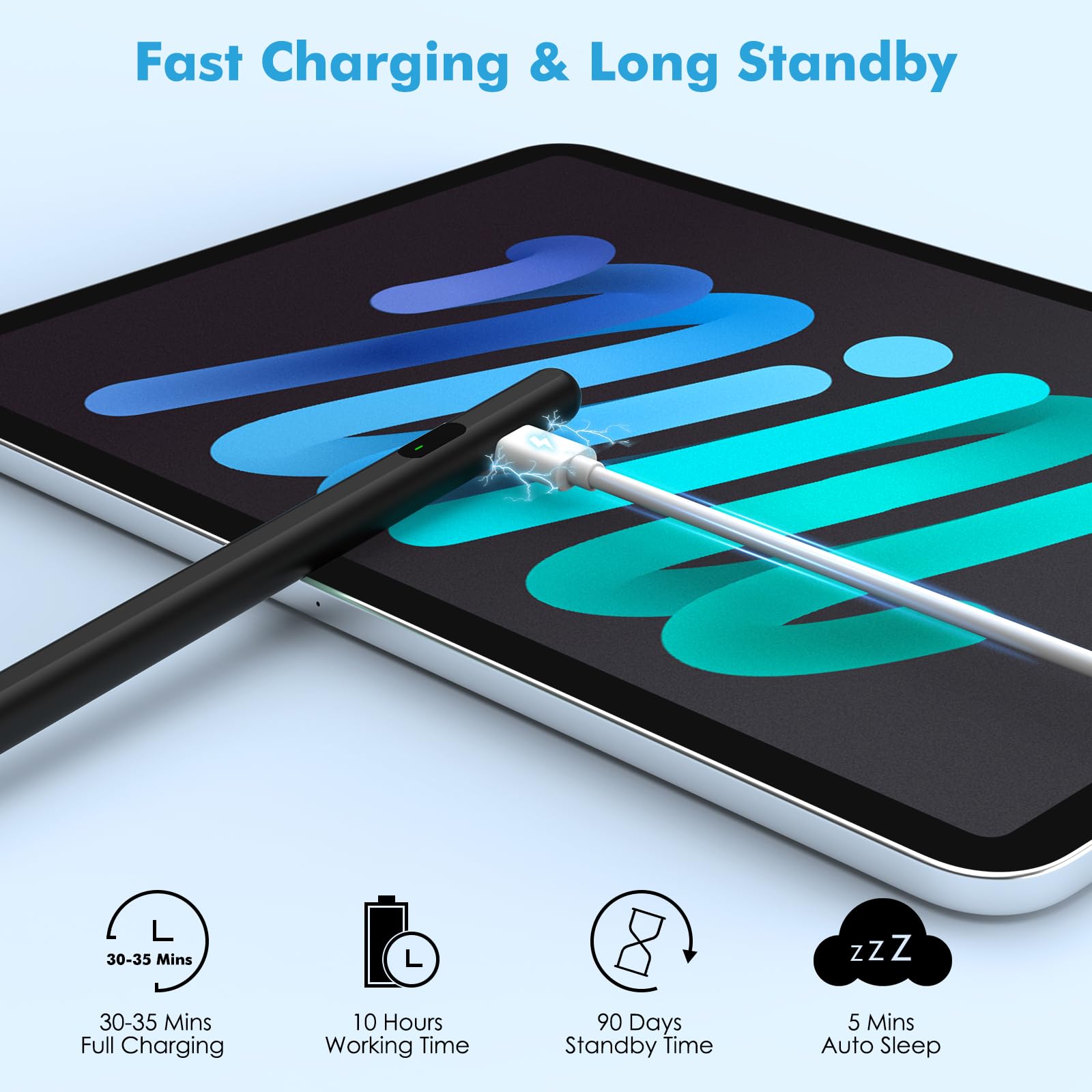 MoKo Stylus Pen for Touch Screen, Active Universal Stylus Pen Compatible with iPad/iPhone/Samsung/Lenovo/Xiaomi and Other iOS/AndroidSmartphoneandTabletDevicesTabletPenwithPowerDisplaySilver
