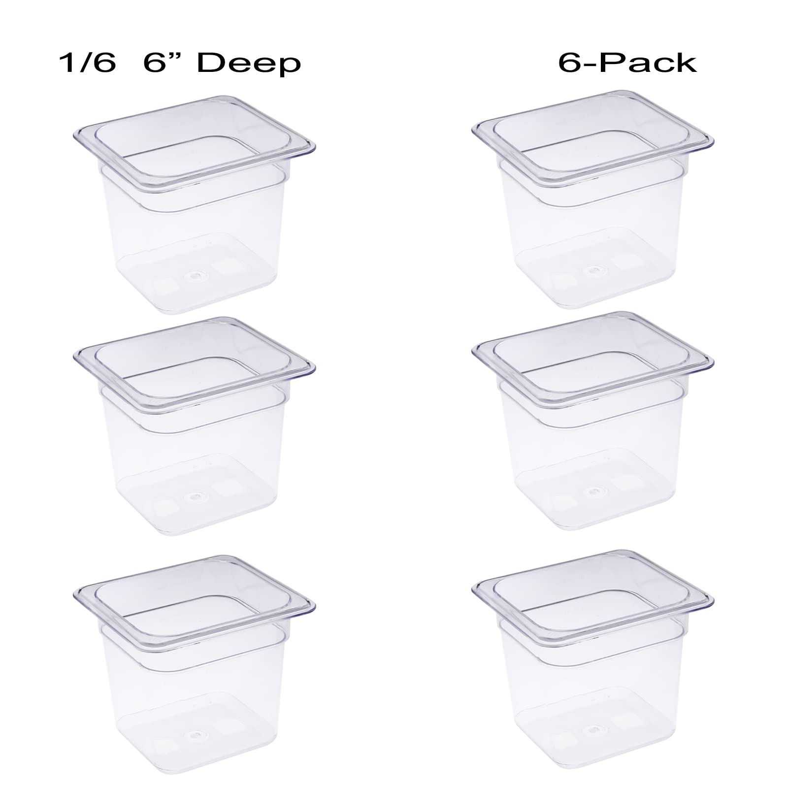LUSTON 6-Pack Plastic Food Pan, 1/6 Size 6" Deep,NSF, Commercial Food Pan, Catering Food Pan