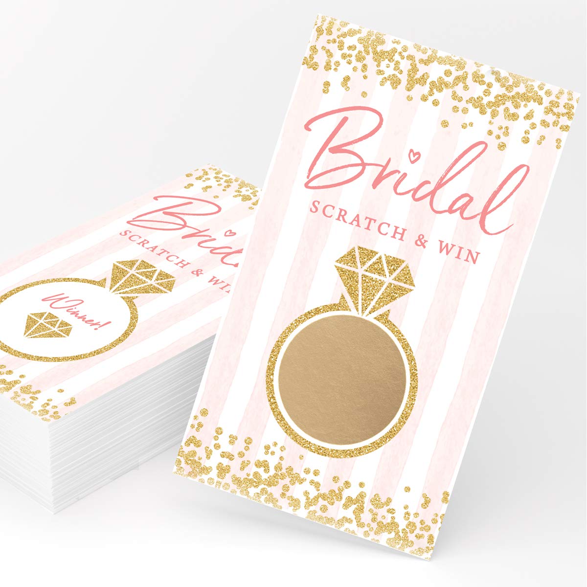 Printed Party Bridal Shower Games â Scratch Off Raffle Cards, Fun Wedding Shower Game, Pink and Gold Design, 30 Cards & Stickers