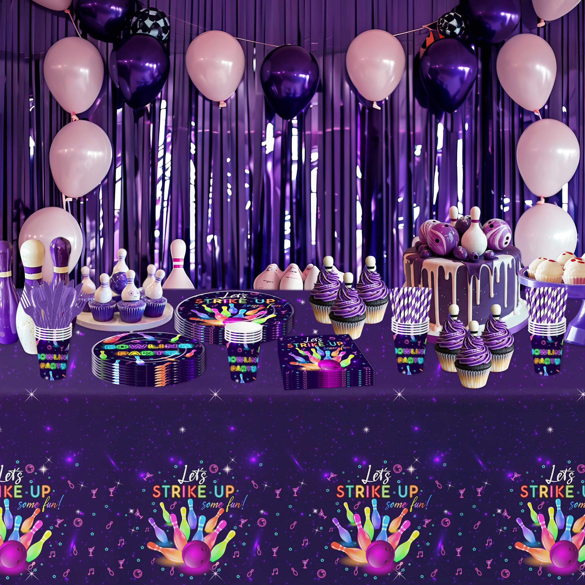 YJRJSC Bowling Birthday Party Supplies - Bowling Party Decorations Tableware, Paper Plate, Cup, Napkin, Fork, Strike Up Some Fun Bowling Ball Birthday Baby Shower Decorations Dinnerware | Serve 24