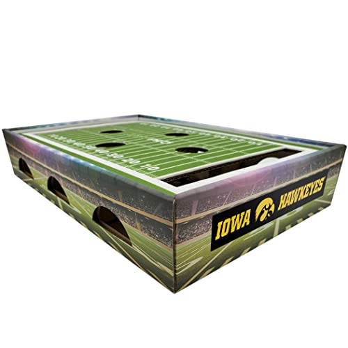 Pets First NCAA Iowa Hawkeyes Cat Scratcher Box, Game Day Cat Toy, NCAA Football Field Designed Cat Scratcher and Lounge, Stimulating Cat Game,IA-5028