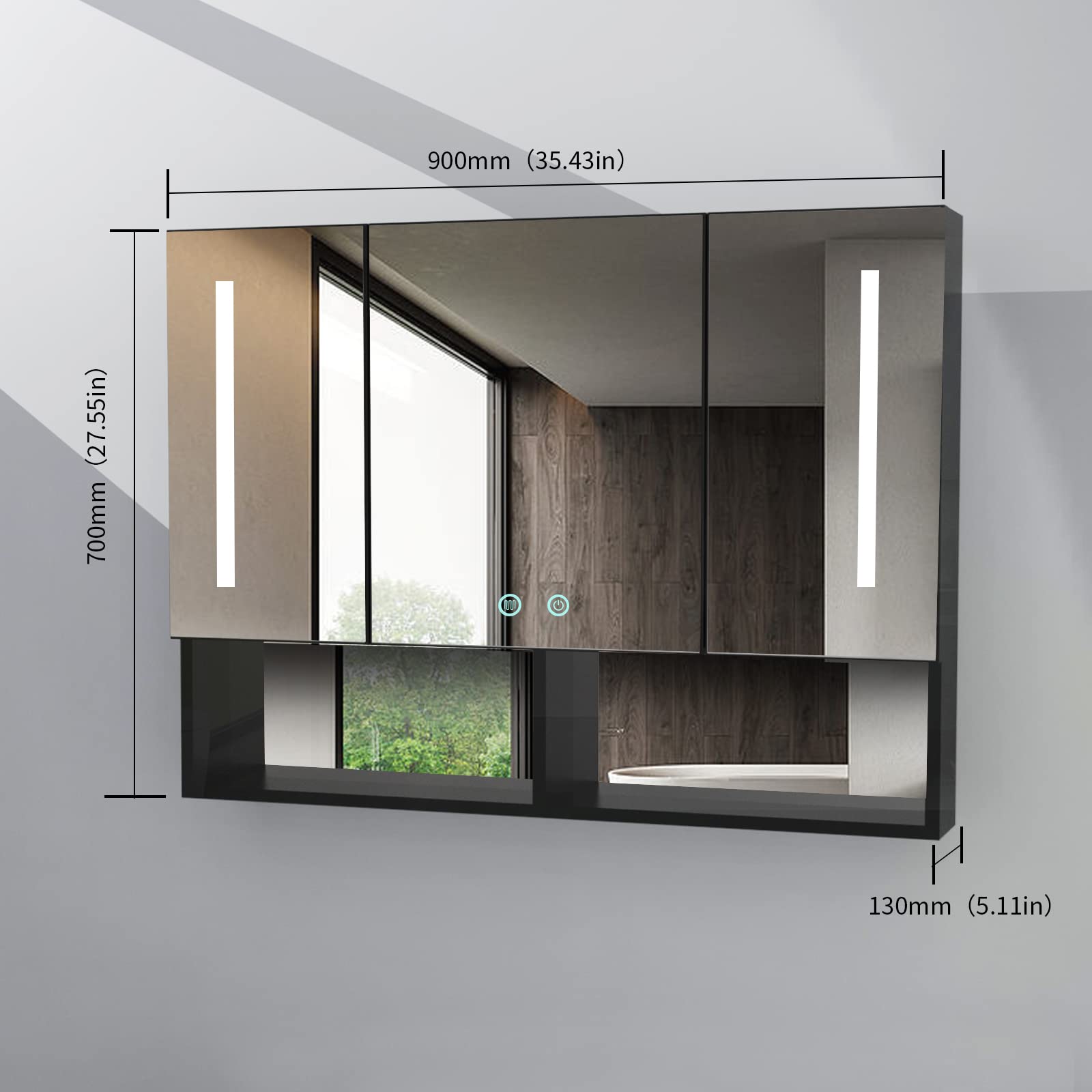 Seenvlog Medicine Cabinet with Lights,LED Medicine Cabinet for Bathroom with Defogger,Dimmer,3 Doors,35"* 27"*5",Lighted Medicine Cabinet,Surface Mount