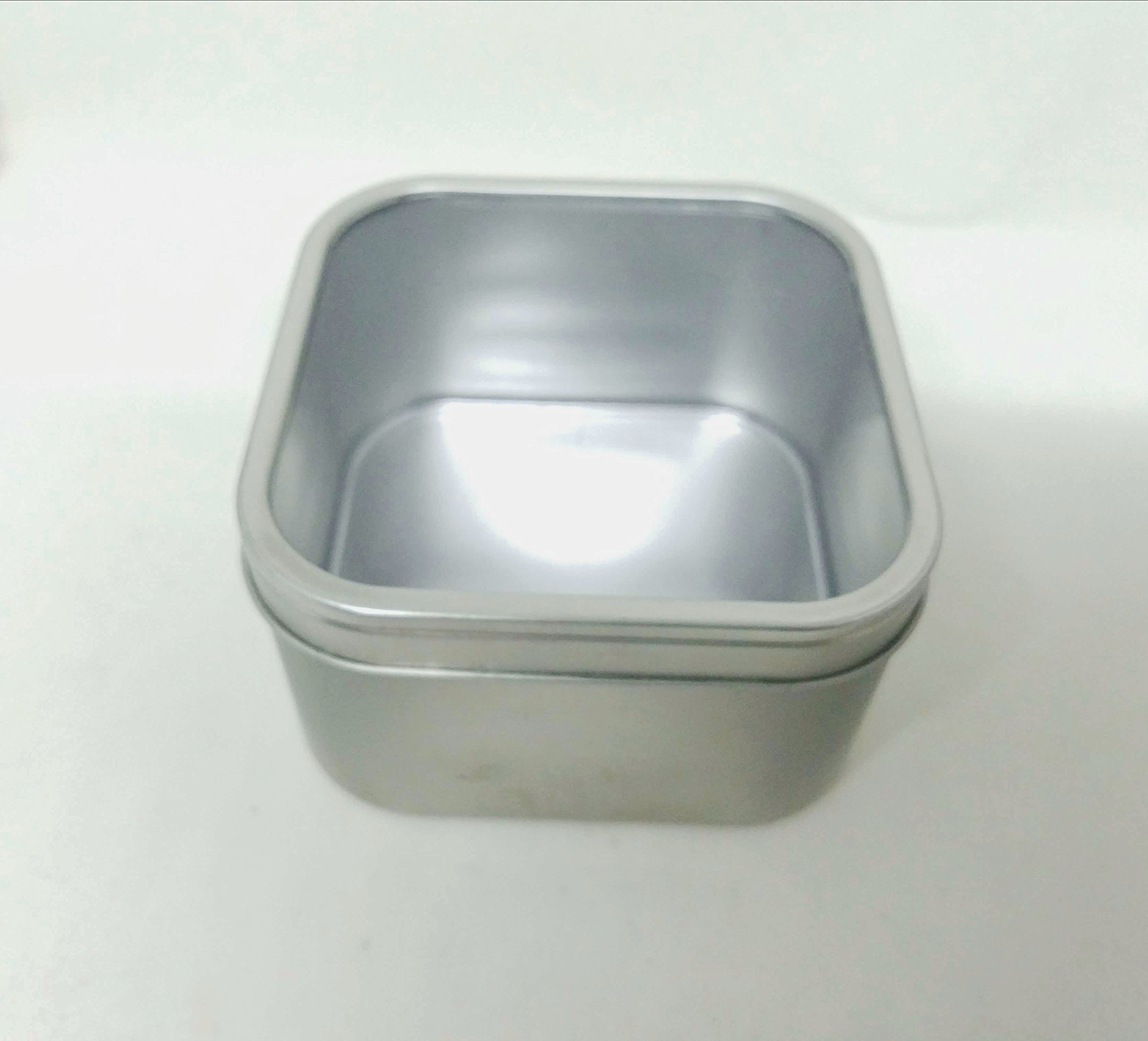 Square Metal Tin Box Storage Containers with Windowed Lids - 4x4x2.25 Inches, 16 oz. - Set of 2