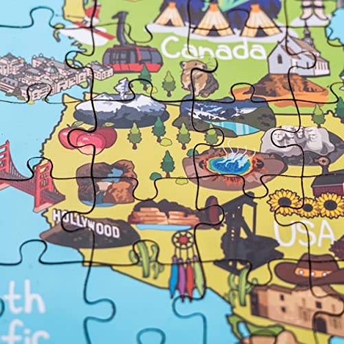 Terra Puzzles America Map Wooden Jigsaw Puzzle 152 Piece, 10x15 inches