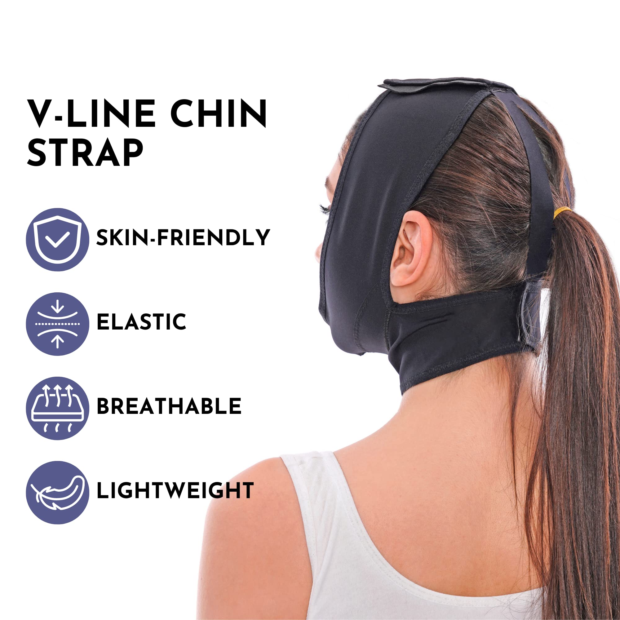 Post Surgery Facial Compression Neck Coverage Chin Strap, V-Shaped Face Slimmer, Jowl Tightening Chin Lifting Double Chin Reducer Band (M/L, Black)
