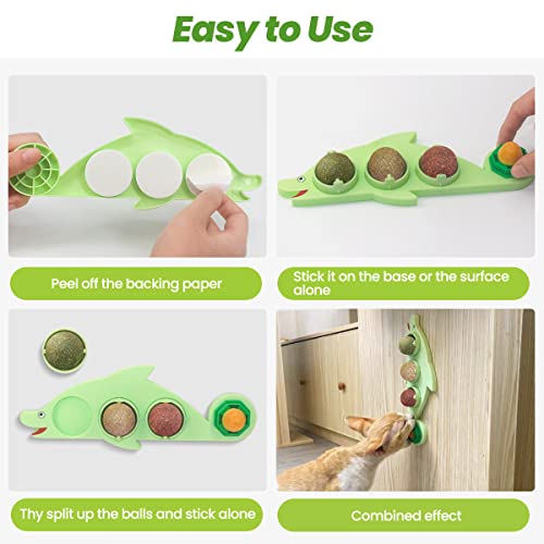 Petslucent Cat Catnip Wall Ball Toys 4in1 Cats Nip Toy Organic Silvervine Lick Roller Crack Treats Mint Licker Edible Spinner Rolling Magic Balls Rotatable Rollerball for Cat Indoor