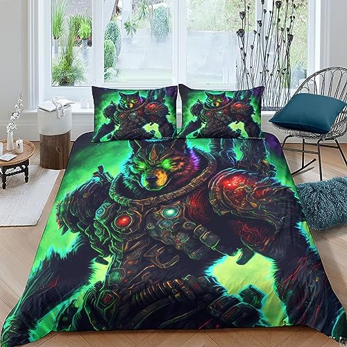 GEEYOU Cosmic Space Wolves Duvet Cover Quilt Cover Comforter Covers for Teens and Adults 3D Print with Pillow Cases Bedding Set with Zipper Closure Soft Microfiber 3 Pieces Queen(228x228cm)