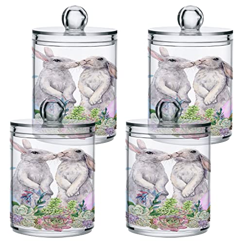 Nander 2Pack Easter Qtip Holder Dispenser - Clear Plastic Apothecary Jars Set -Restroom Bathroom Makeup Organizers Containers for Cotton Swab, Ball, Pads, Floss