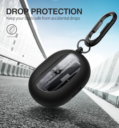 SURITCH Case for Beats Studio Buds 2021, Studio Buds+ Plus 2023 Protective Case Cover with Carabiner Keychain, Skin-Friendly TPU Shockproof Protector for Earbuds Charging Case Accessories, Black