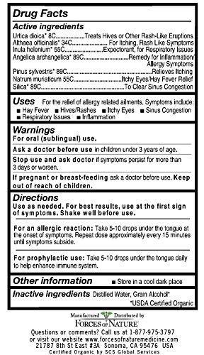 Forces of Nature Allergy Relief, Organic Maximum Strength Homeopathic Medicine, 0.34 Fl Oz, Immune Support & Multi Symptom Relief from Indoor & Outdoor Allergies, Runny Nose, Itchy Eyes, Non-Drowsy
