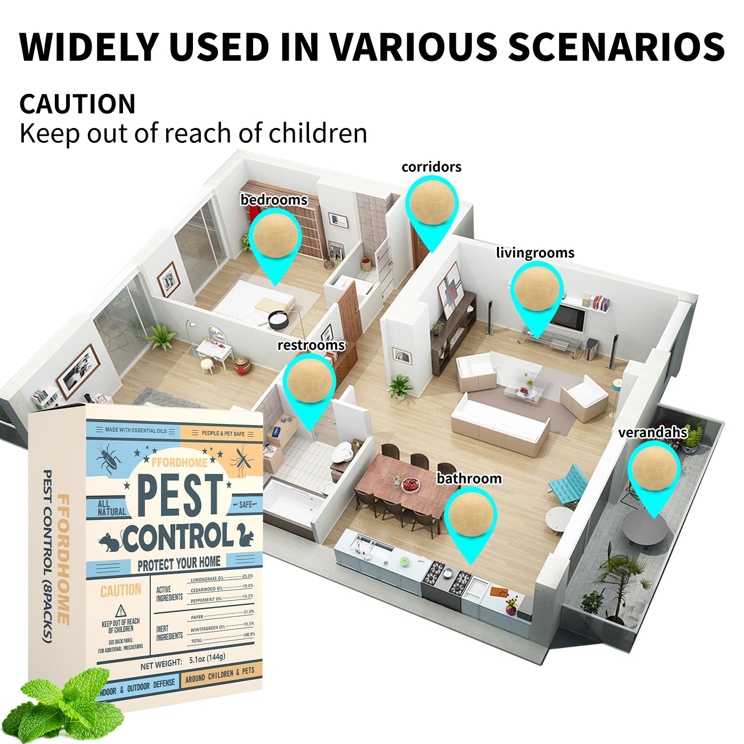 Pest Repellent Balls - Repel Rodent with Peppermint, High-Strength Mice, Mouse, and Rat Repellent - Effectively Deters Spiders, Roaches, Ants, Moths & Pests - 10 Balls