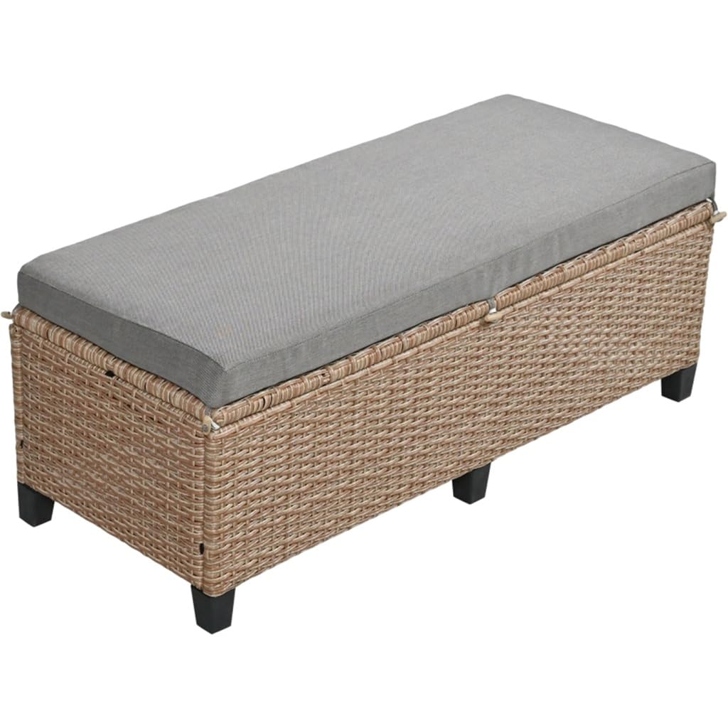 FZZDP 5-Piece Outdoor Patio Rattan Sofa Set, L-Shaped Garden Furniture Set with 2 Extendable Side Tables, Dining Table