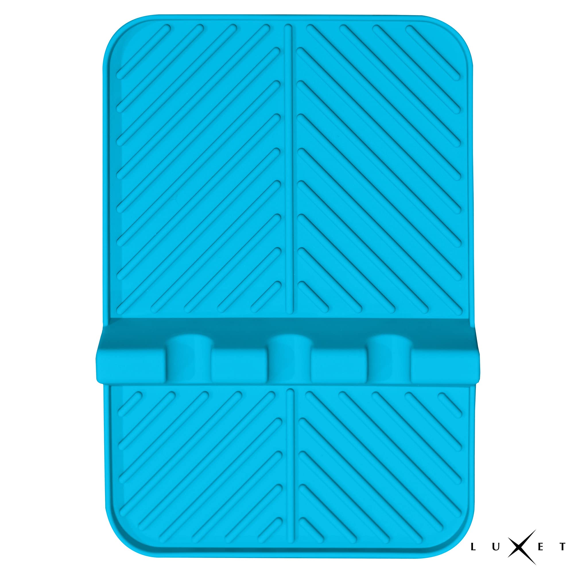 Luxet Updated Spoon Rest for Kitchen Counter, Heat-Resistant Silicone Utensil Rest for Countertop with Drip Pad,Non-Slip Spoon Holder for Stove Top Kitchen and Grill Utensil Holder Lid BPA-Free (Blue)