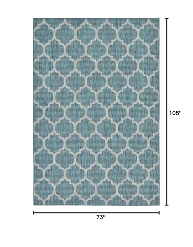 Unique Loom Outdoor Trellis Collection Area Rug (6' 1" x 9' Rectangle, Teal/ Gray)
