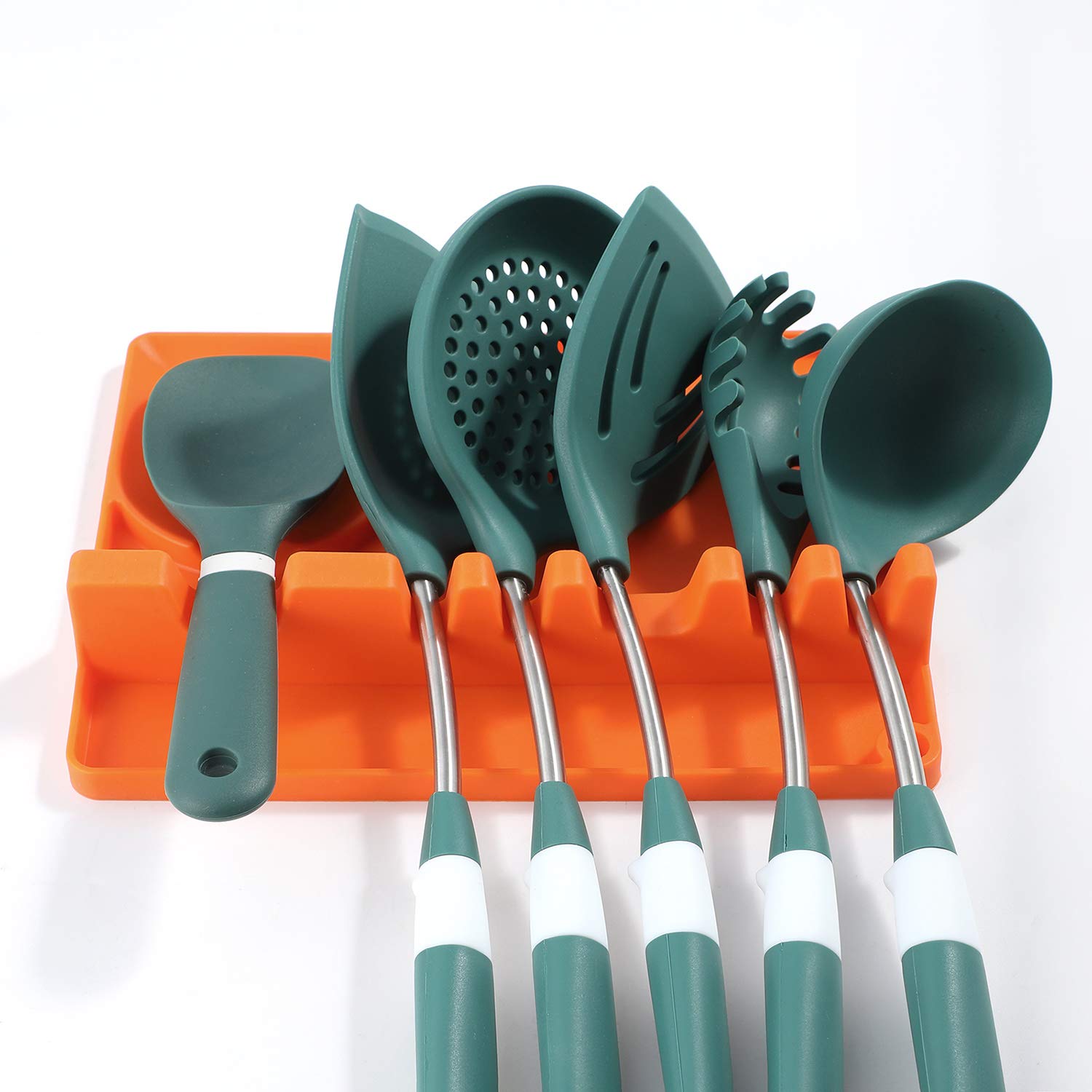 Lyrepie Upgrade Silicone Spoon Rest with Drip Pad, Silicone Utensil Rest Heat-Resistant, Spoon Holder for Kitchen Counter or Stove Top（Spoons are Not Included）