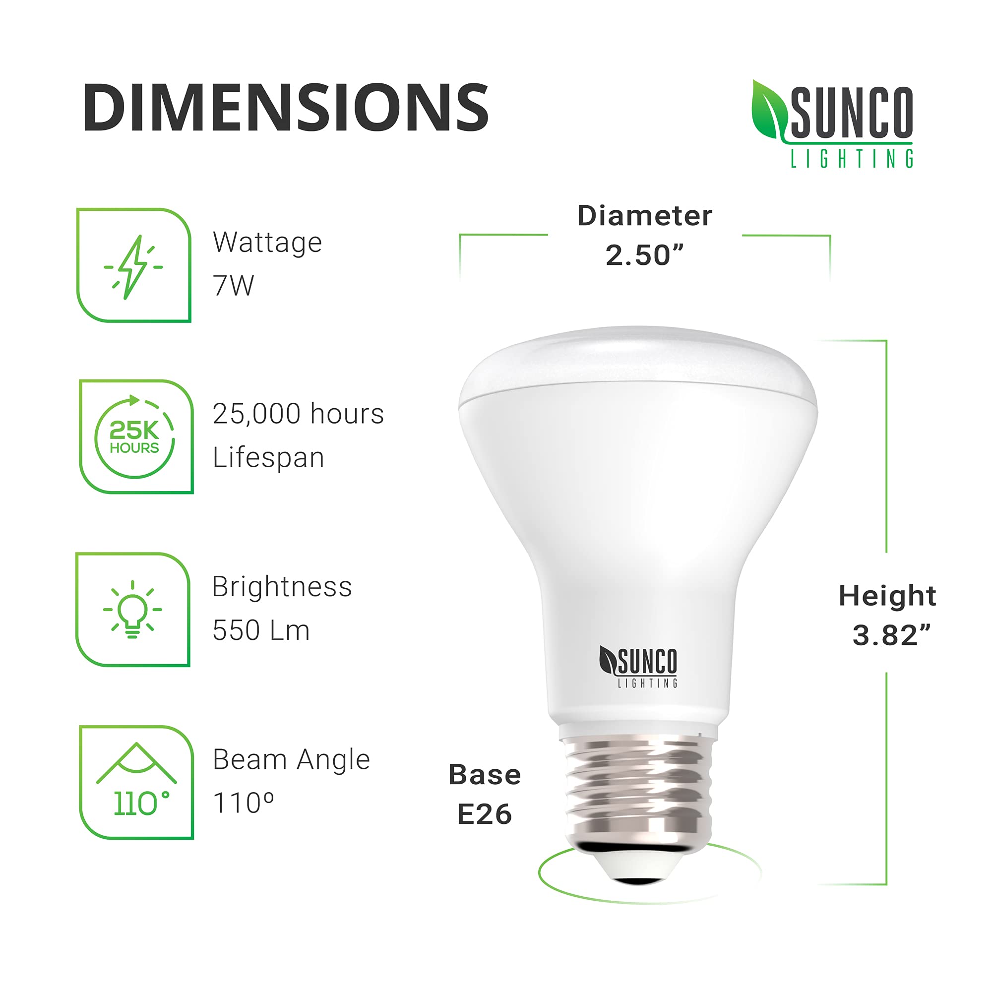 Sunco 4 Pack BR20 LED Bulbs Indoor Flood Light R20 Dimmable CRI93 2700K Soft White 50W Equivalent to 7W, E26 Medium Base, Recessed Can Lights for Home Living Area Ceiling Lights - UL