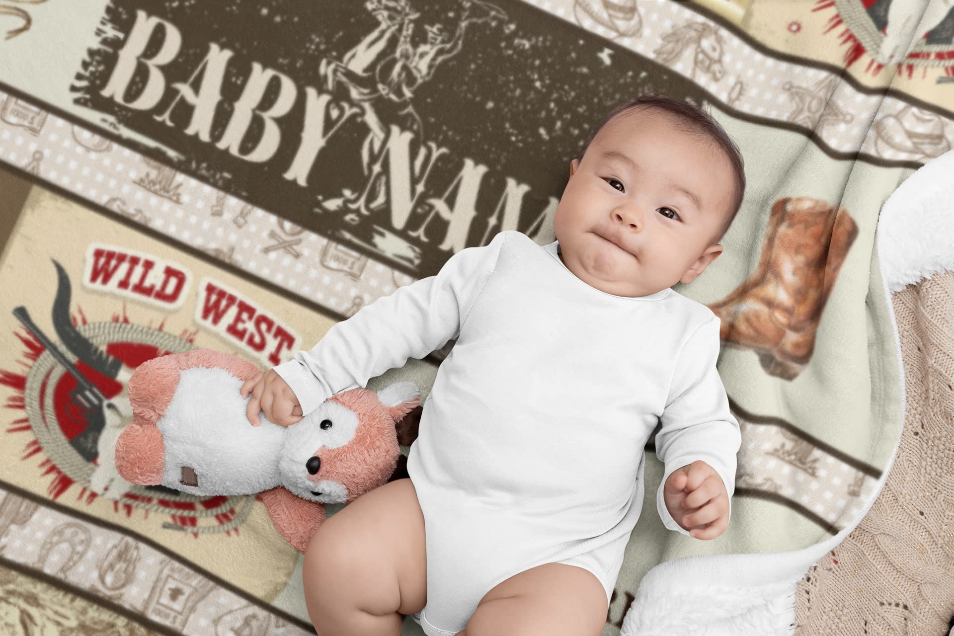 NAZENTI Cowboy Milestone Blanket Personalized Baby BOY Monthly Ranch Month Western Custom Age Growth New Mom Neutral Boho Minky