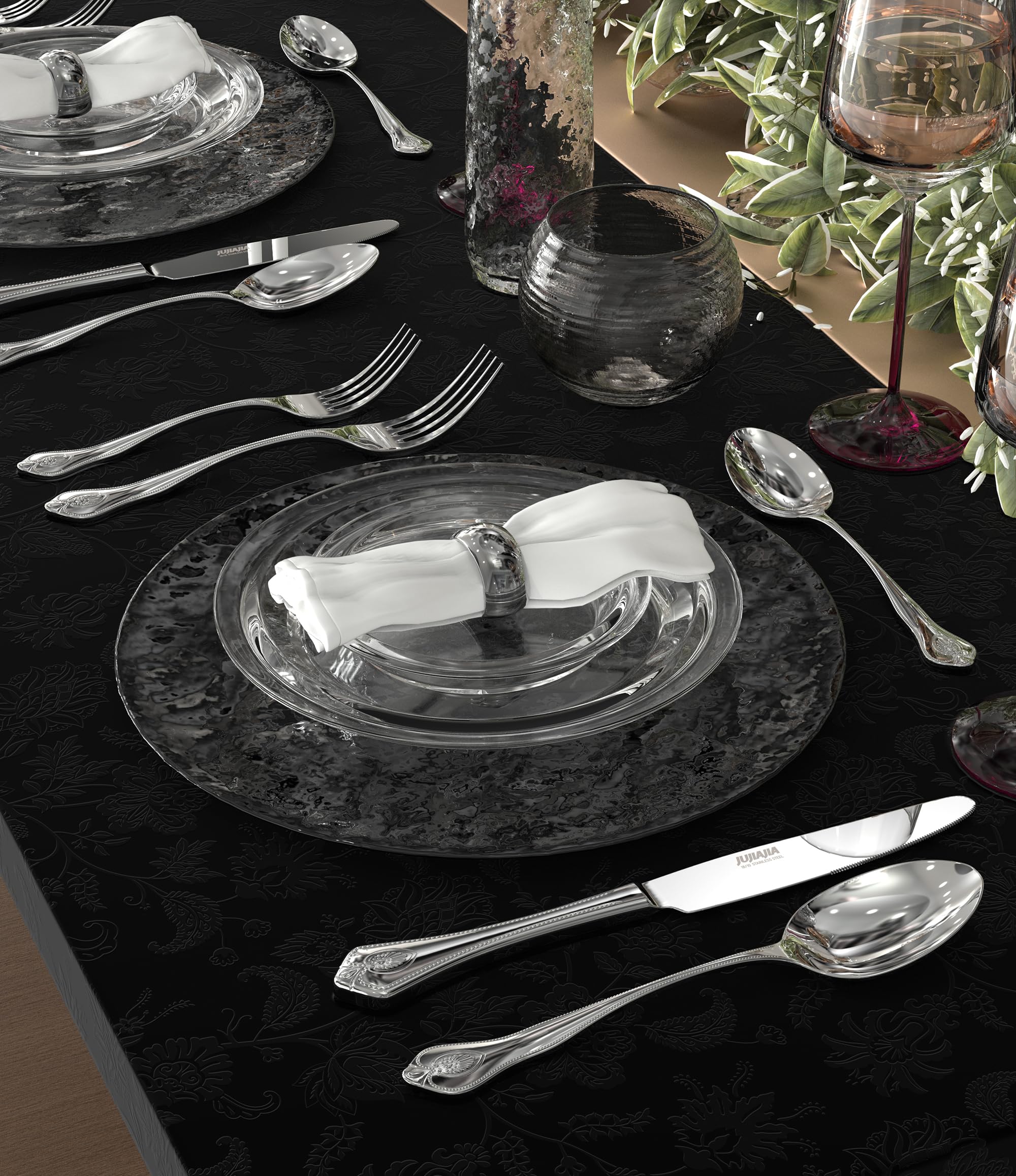 Regent Bead Flatware Set, 20-Piece Stainless-Steel Luxury Silverware Set Service for 4, Pearled Edge Tableware Cutlery Include Knife Fork Spoon, Dishwasher Safe