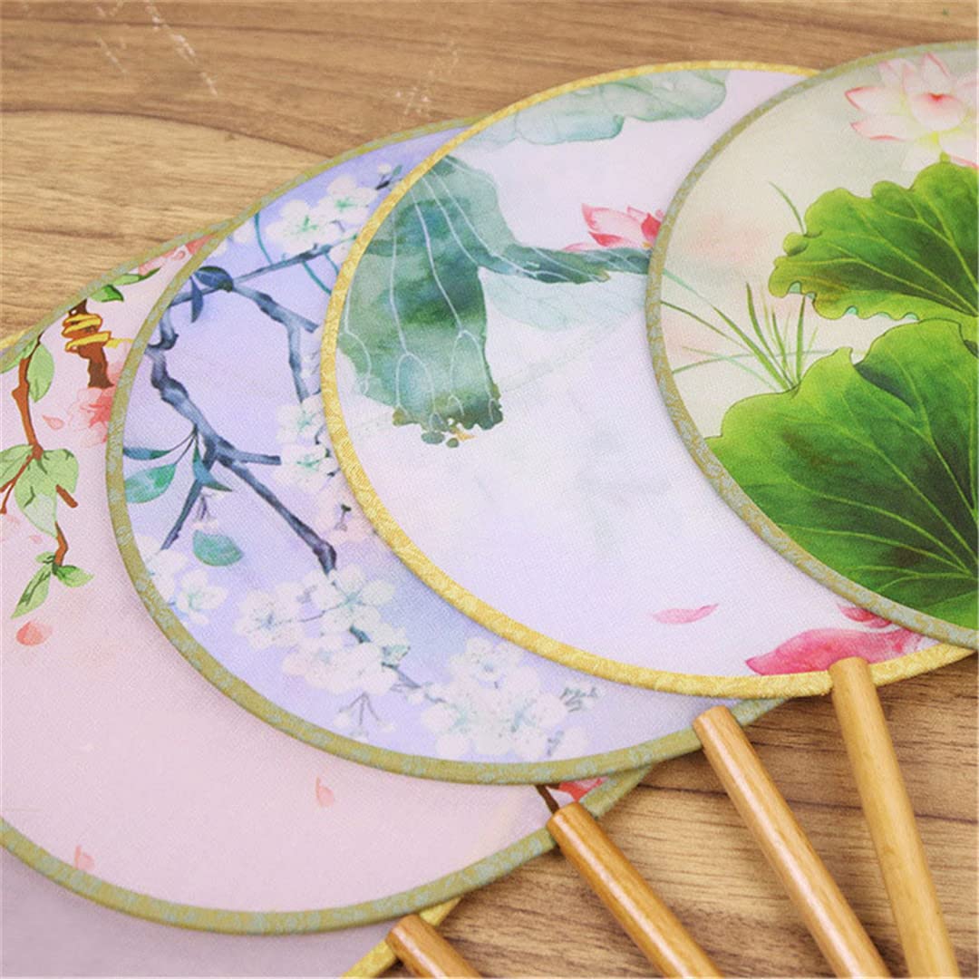 Lmtossey Women Dancing Embroidery Flower Handheld Fan Vintage Translucent Chinese Style Round Silk Fans