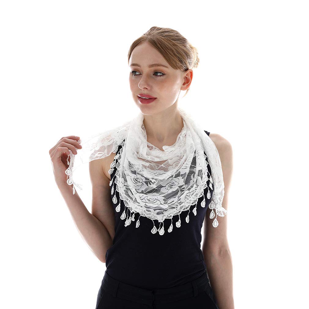 LMVERNA Mass Veil Catholic Church Mantilla Chapel Lace Shawl or Scarf Latin Mass Head Cover with a Handy Storage Pouch (White)