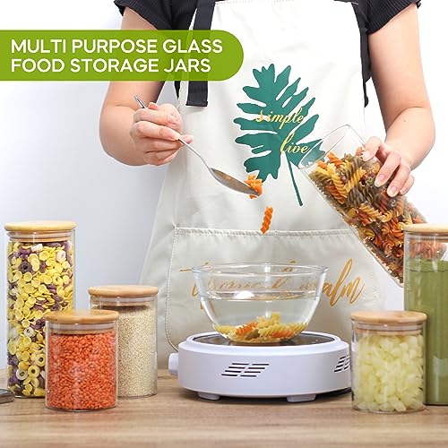 STARSIDE 20 oz Glass Food Storage Containers with Bamboo Lid,Set of 9 Glass Pantry Storage Containers,Kitchen Glass Jars with Airtight Bamboo Lids,Borosilicate Glass Canisters Sets