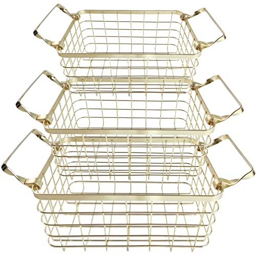 Majika 3 Gold Wire Basket Set | Storage | Decor | Crafts | Kitchen Organizing | Great for Closets | Cabinets | Pantries | Tables | Counter Tops | Office Storage | Nesting Baskets