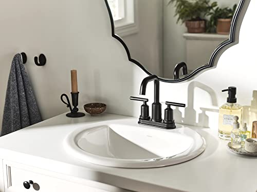 Moen Gibson Matte Black Two-Handle Centerset High Arc Modern Bathroom Faucet with Drain Assembly, Contemporary Black Sink Faucet for 3-Hole Countertops, 6150BL