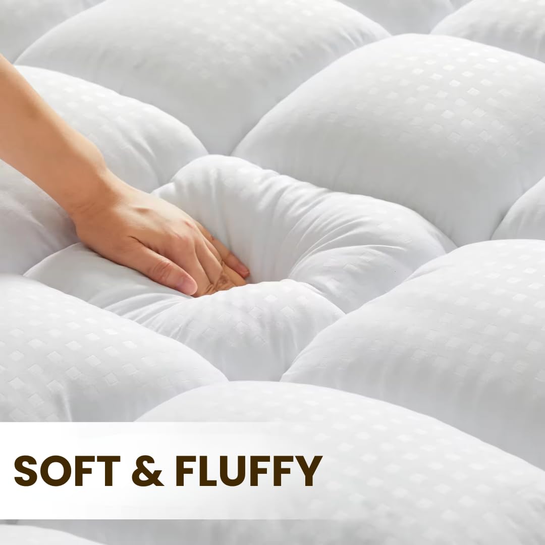 SLEEPAURA 5 Inch Thick Waterproof Mattress Topper - 3D Air Fabric β Noiseless, Breathable, Washable, Cooling Mattress Topper Elastic Fits up 8'' to 21'' Depth - White Bed Cover 60"x80" (Queen)